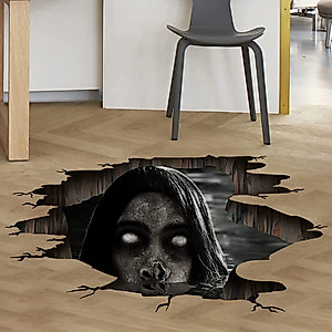 3D Halloween Floor Decals Scary Halloween Zombie Stickers for Living Room, Spooky Blind Women Scratching Floor Stickers Vinyl Removable Decals Art Decorations Party Supplies for Bar Pub