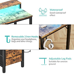 Lufeiya Computer Desk with Fabric Drawers, 47 inch Home Office Desk with Monitor Stand, Gaming Desk with LED Lights and Power Outlets, Rustic Brown