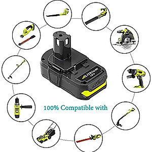 2Packs 18V Battery and Charger Combo for Ryobi 18-Volt Cordless Tools Battery and P118B Charger, Cell9102 18V Battery Capacity Output 3.0Ah
