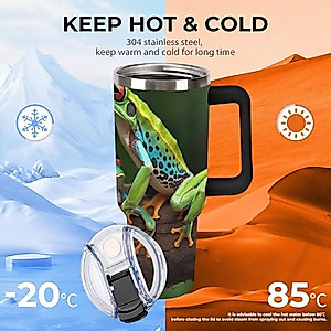 Colored Frogs And Dragonflies Insulated Stainless Steel Travel Mug, 40 Oz Tumbler with Handle And Straw Double-Wall Vacuum Coffee Cup, Leak-Proof Lid, Keeps Drinks Hot/Cold for Hours