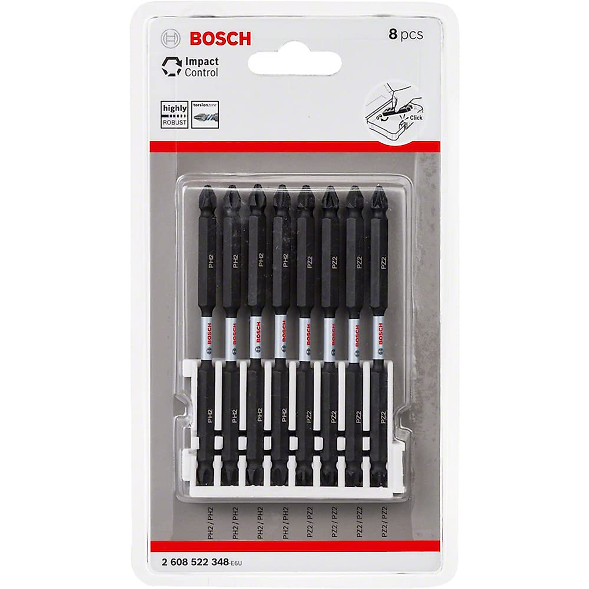 Bosch Professional 8pcs. Double Screwdriver Bit Set (Impact Control, PH/PZ Bits, Length 110mm, Pick and Click, Accessory Impact Drill)