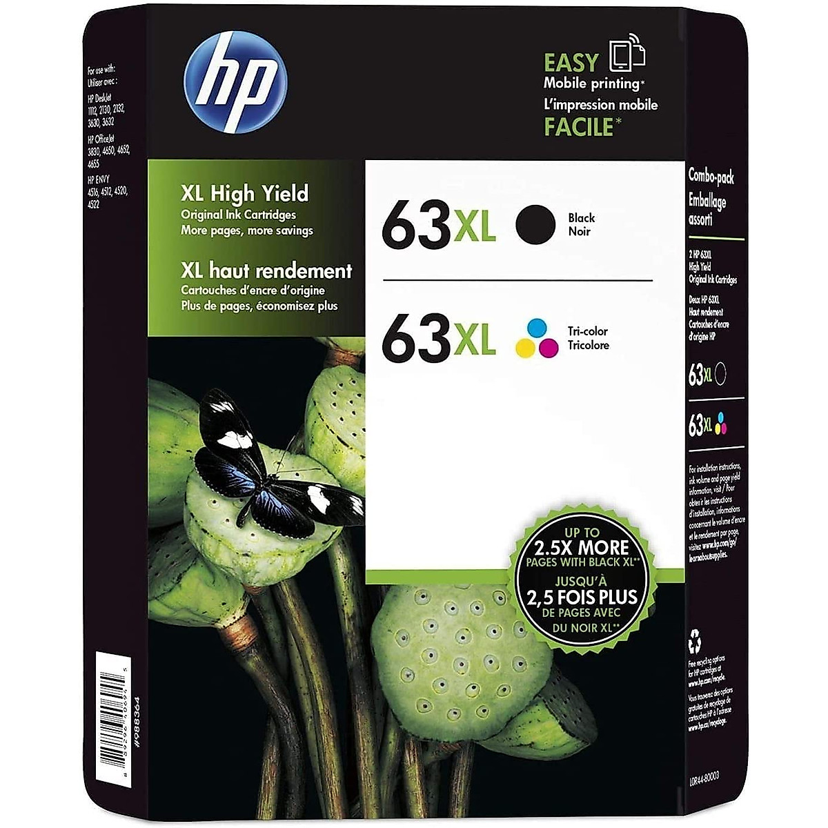Genuine HP 63XL High Yield Black and Tri-Color Printer Combo