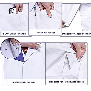 Medvat Premium Non-Iron Cotton White Lab Coat with Hidden Snaps for Adult Men & Women, Doctors & Medical Students, Size S-XL