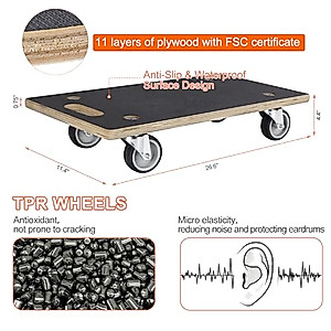 Katsuyoku furniture movers with Wheels 2 pack rectangle wood platform dolly cart 550 Lbs capacity heavy duty furniture mover carrier with 4 Wheels small moving dolly, heavy objects hauling