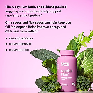 Love Wellness Sparkle Fiber Supplement for Digestive Health | Psyllium Husk Powder | Supports Regularity & Weight Management | Beauty Pills for Bloating Relief with Digestive Enzymes | 90 Capsules