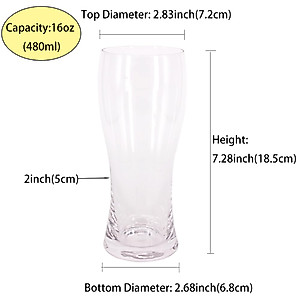 BPFY 6 Pack 16oz Pilsner Beer Glasses, Bar Glassware, Drinking Glasses for Home Kitchen Entertainment