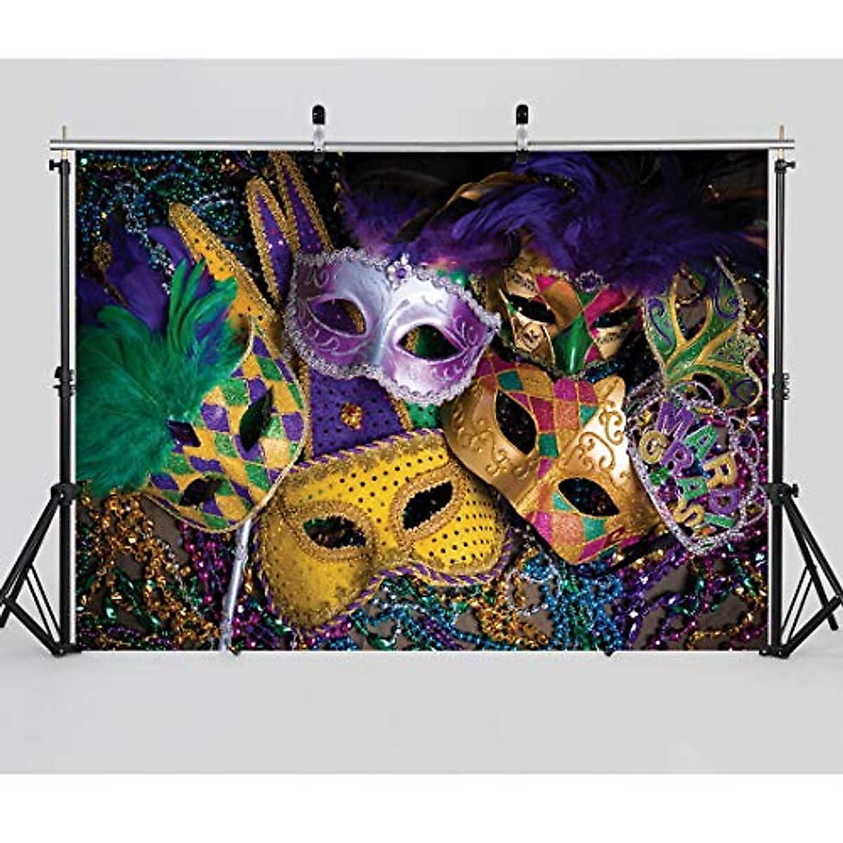 Mardi Gras Party Decoration Carnival Photography Backdrop Mystery Masquerade Backgrounds Dancing Birthday Party Banner Photo Booth for Wedding Bachelorette Party Decorations(8x6FT) 061