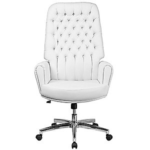 Pemberly Row Leather High Back Swivel Executive Chair in White