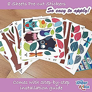 TIMBER ARTBOX Cheerful Safari Nursery Wall Decor – Woodland Jungle Wall Decals with Owls & Tree – Cute Animal Stickers for Kids Room, Baby Boys and Girls Bedroom, Classroom & Daycare Decorations