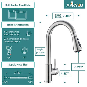 APPASO Kitchen Faucets with Soap Dispenser, Solid Stainless Steel Kitchen Faucet with Pull Down Sprayer 3 Modes, Brushed Nickel Modern Kitchen Sink Faucets with Sprayer, High Arch Single Handle Faucet