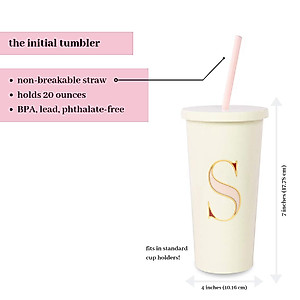 Kate Spade New York Insulated Initial Tumbler with Reusable Straw, 20 Ounce Acrylic Travel Cup with Lid, S (Pink)