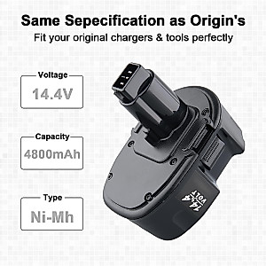 PDstation 2Pack DC9091 DW9094 Battery 4.8Ah Replacement for Dewalt 14.4v Battery DW9091 DE9091 DE9092 DE9038 Compatible with Dewalt Replacement Battery XRP Cordless Power Tool