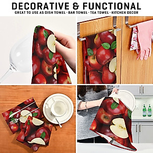 Leaves Red Apples Kitchen Towels Natural Fresh Fruits Dishcloths Set 4 Pack Hand Dish Towel Tea Bar Towels 18 x 28 in Cleaning Cloths Soft Absorbent Fast Drying for Cooking Baking
