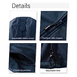 Outdoor Ventures Women's Softshell Jacket with Removable Hood, Insulated Windbreaker Waterproof Warm Fleece Lined Coat