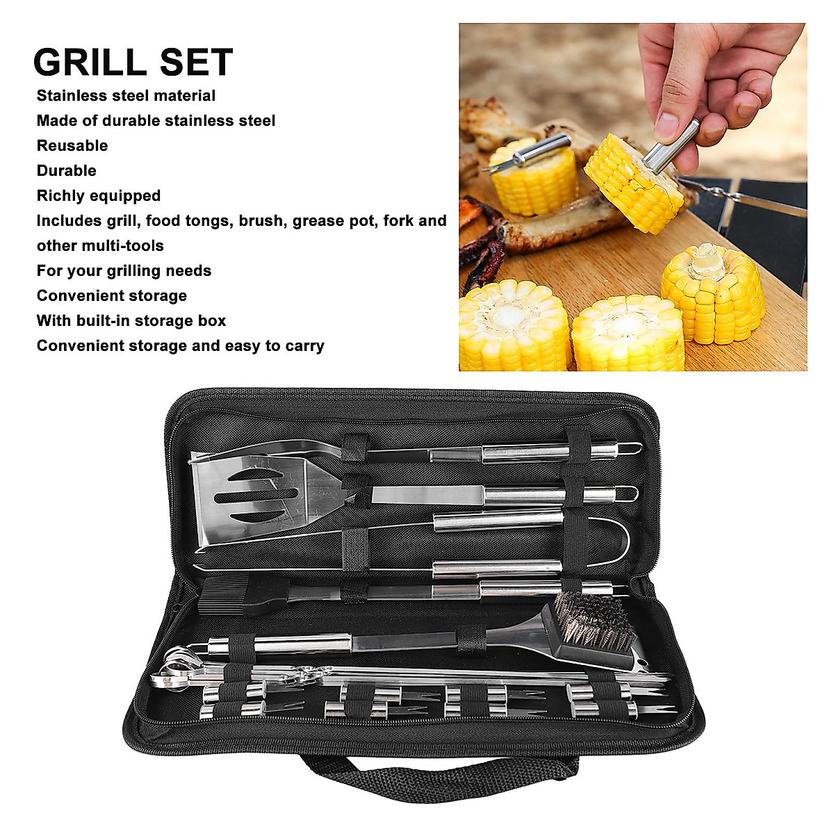 20pcs BBQ Grill Set Professional Stainless Steel Tongs Spatula Fork Brush Barbecue Tool Set for Outdoor Camping Travel