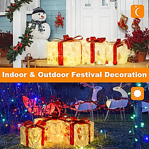 Large Christmas Lighted Present Boxes Decorations, Plug-In Transparent Warm White 76 LED Light Up Gift Boxes Outdoor Indoor for Christmas Tree Yard Home Lawn Holiday Outside Xmas Decor Set of 3