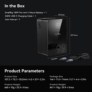 SmallRig V Mount Battery VB99 Pro, 99Wh / 6700mAh mini V-Mount Battery with PD 100W USB-C Fast Charging, with D-TAP, Dual USB-C & DC Ports, USB-A, TFT Display for Camera, Camcorder, Video Light - 4292