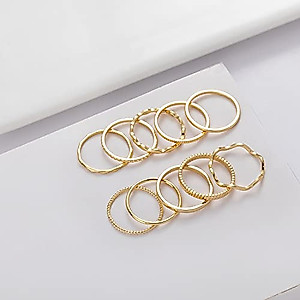 WFYOU 10 Pcs 1-2mm 18K Gold Plated Simple Rings for Women Band Knuckle Stacking Midi Rings Elegant Classic Minimalist Rings Comfort Fit