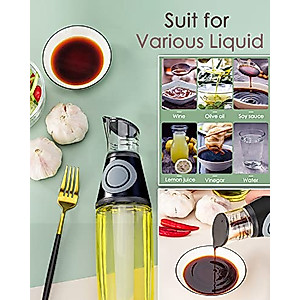 Oil Dispenser Bottle, 17oz Olive Oil Dispenser Oil Sprayer, Clear Glass Refillable Oil and Vinegar Dispenser Bottle with Measuring Scale Pump for Kitchen, Cooking, Salads, Baking Frying, BBQ (Clear)