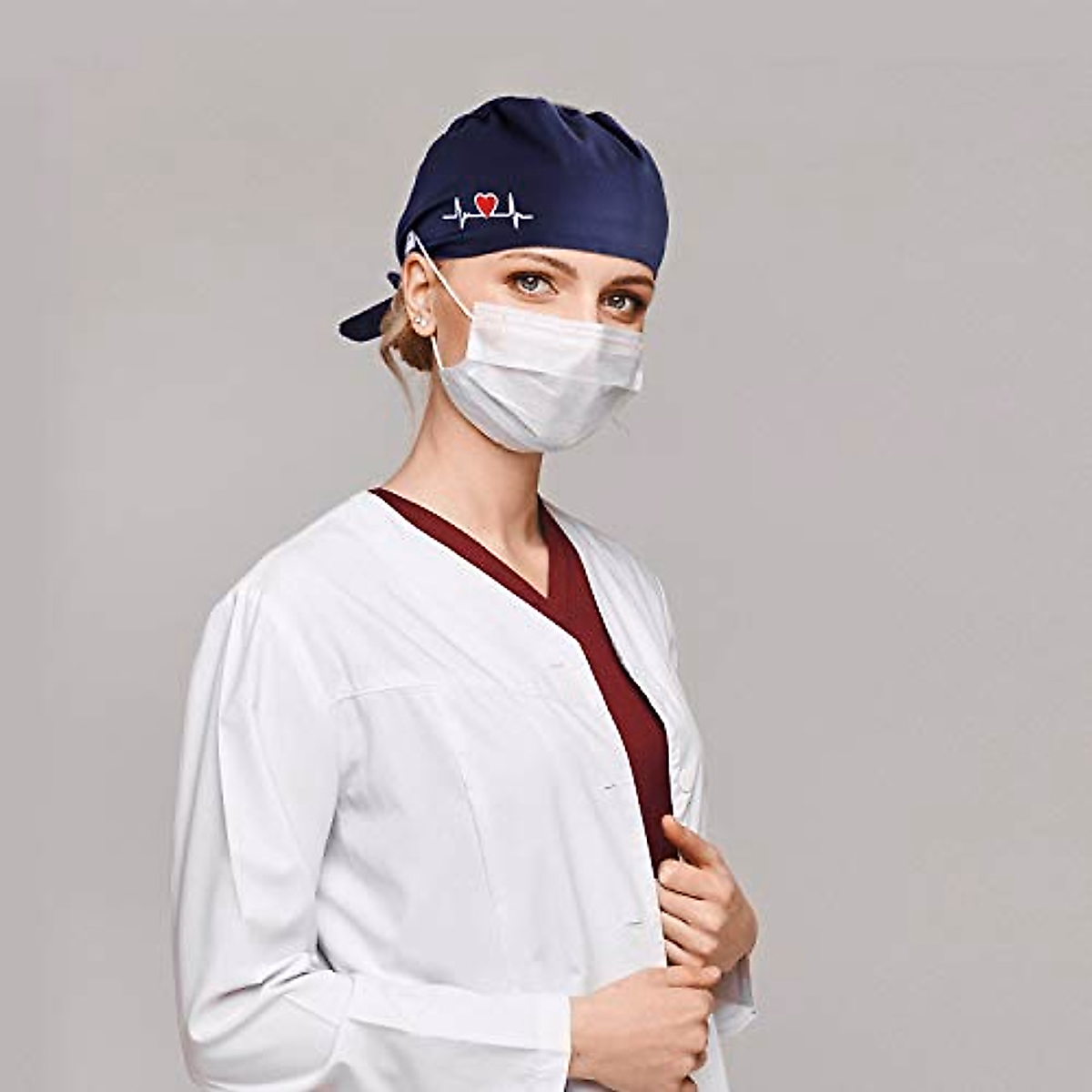 12 Pieces Bouffant Nursing Scrub Surgical Cap Adjustable Button Hats Sweatband Gourd Shaped Hats for Women Men, 12 Colors Multicoloured