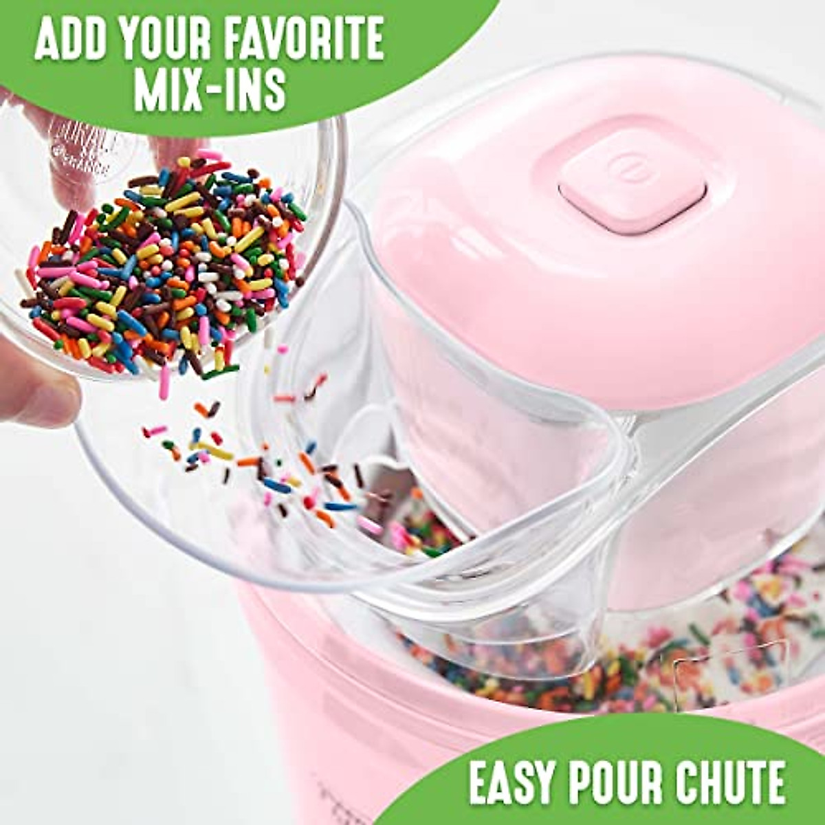 GreenLife 1.5QT Electric Ice Cream, Frozen Yogurt and Sorbet Maker with Mixing Paddle, Dishwasher Safe Parts, Easy one Switch, BPA-Free, Pink