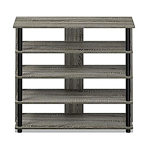 Furinno Turn-N-Tube 5 Tier Wide Shoe Rack, French Oak Grey/Black