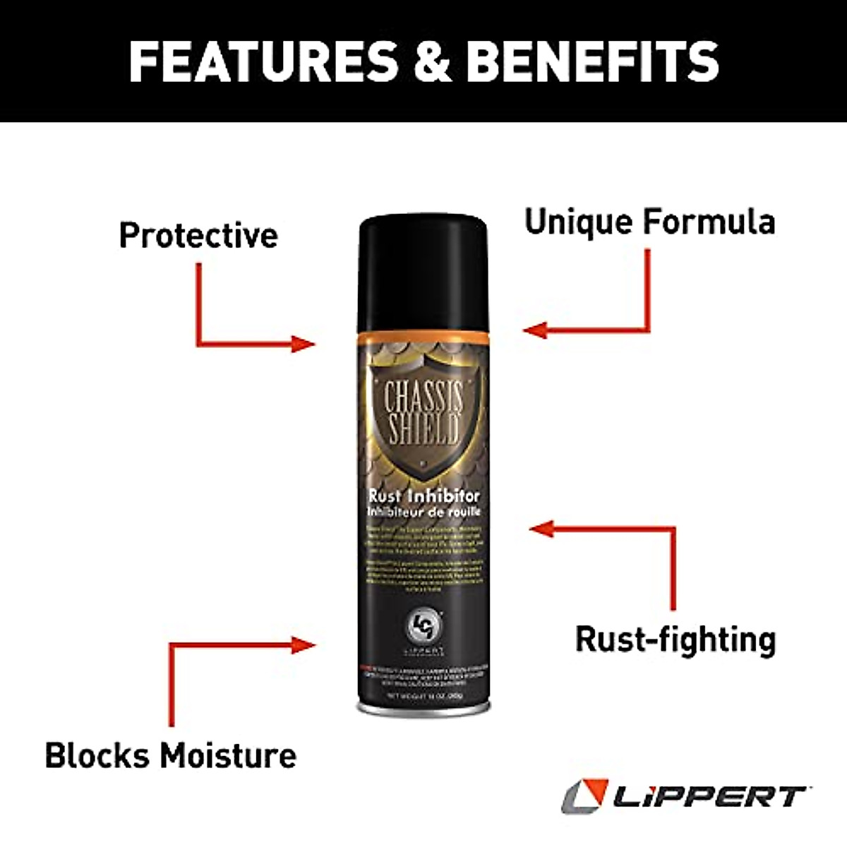 Lippert 674806 Chassis Shield Rust Inhibiting Spray for 5th Wheel RVs, Travel Trailers and Motorhomes, 12 Oz.
