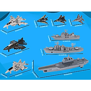 Crelloci Aircraft Carrier Military Naval Ship with Pull Back Army Fighter Jet Toy Small Scale Model Plane Submarine Kids' Play Vehicle Set for Boy Girl Children