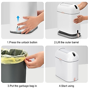 Touchless Bathroom Trash Can with Butterfly Lid, 2.5 Gallon Waterproof Trash Bin, Motion Sensor Garbage Can for Office, Kitchen, Bedroom, Toilet Narrow Seam