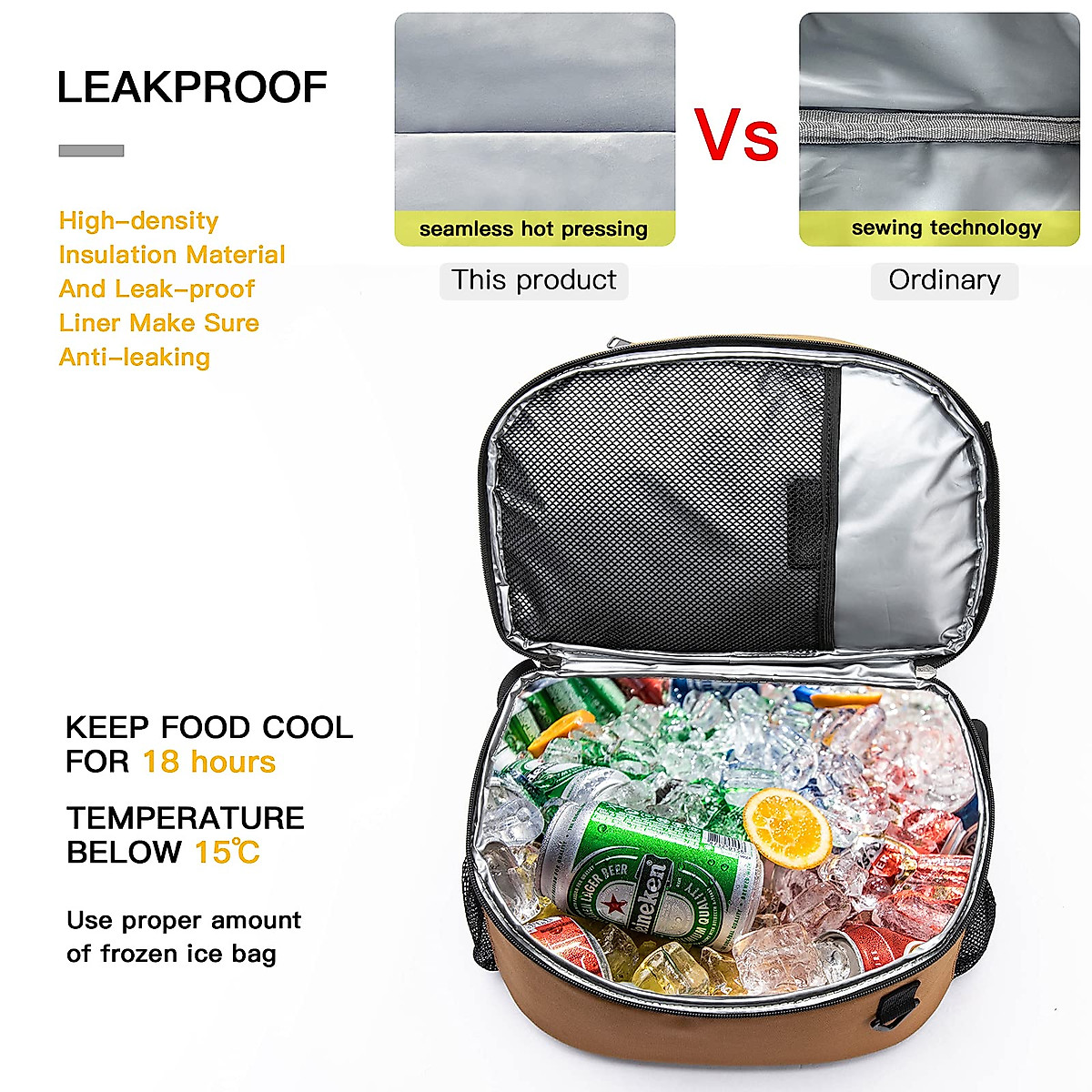 TUGUAN Insulated Cooler Backpack 38/42 Cans Double Deck Leakproof Lightweight Soft Lunch Backpack Small Cooler Bag Beach Picnic, Brown