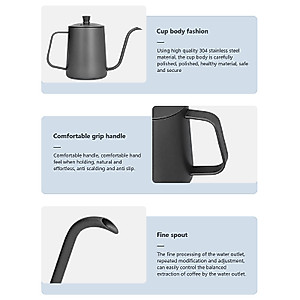 ELINP Goose Neck Electric Kettles, 600ml 304 Stainless Steel PTFE Coffee Kettle with Black Handle Narrow Mouth Coffee Pot for Home