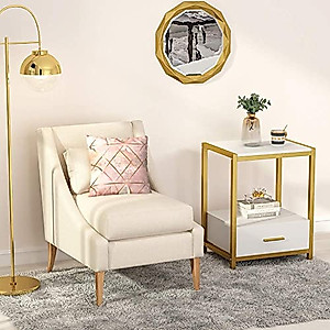 Tribesigns 25 inch Tall Gold Nightstands with Drawers and Storage Shelf, Modern Bedside Table End Table Side Table for Bedroom, Living Room (1 pc, Gold and White)