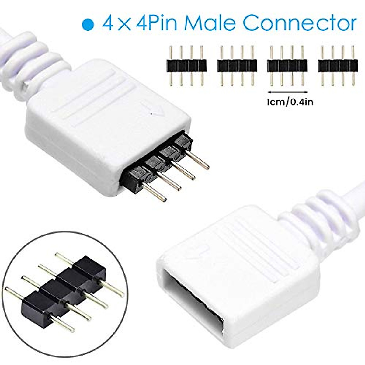 RGBZONE 2 Pack 5M 16.4ft Extension Cable Connect Female Plug to SMD 5050 RGB LED Strip Light with Free 4pcs 4pin Connecto