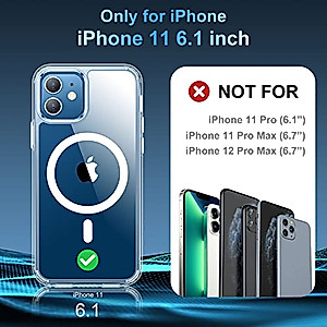 jaroco Strong Magnetic Clear for iPhone 11 Case[Compatible with Magsafe][Non Yellowing][2 Pcs Glass Screen Protector+Camera Lens Protector]Shockproof Slim Thin Magnetic Case Phone Case Cover 6.1-Clear