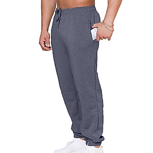 UNIQUE STYLES ASFOOR Elastic Bottom Baggy Sweatpants for Men, Soft Men’s Lounge Pants, Lightweight Men’s Athletic Pants, Fleece Sweat Pants with Pockets, Workout Joggers for Men | Charcoal - Large