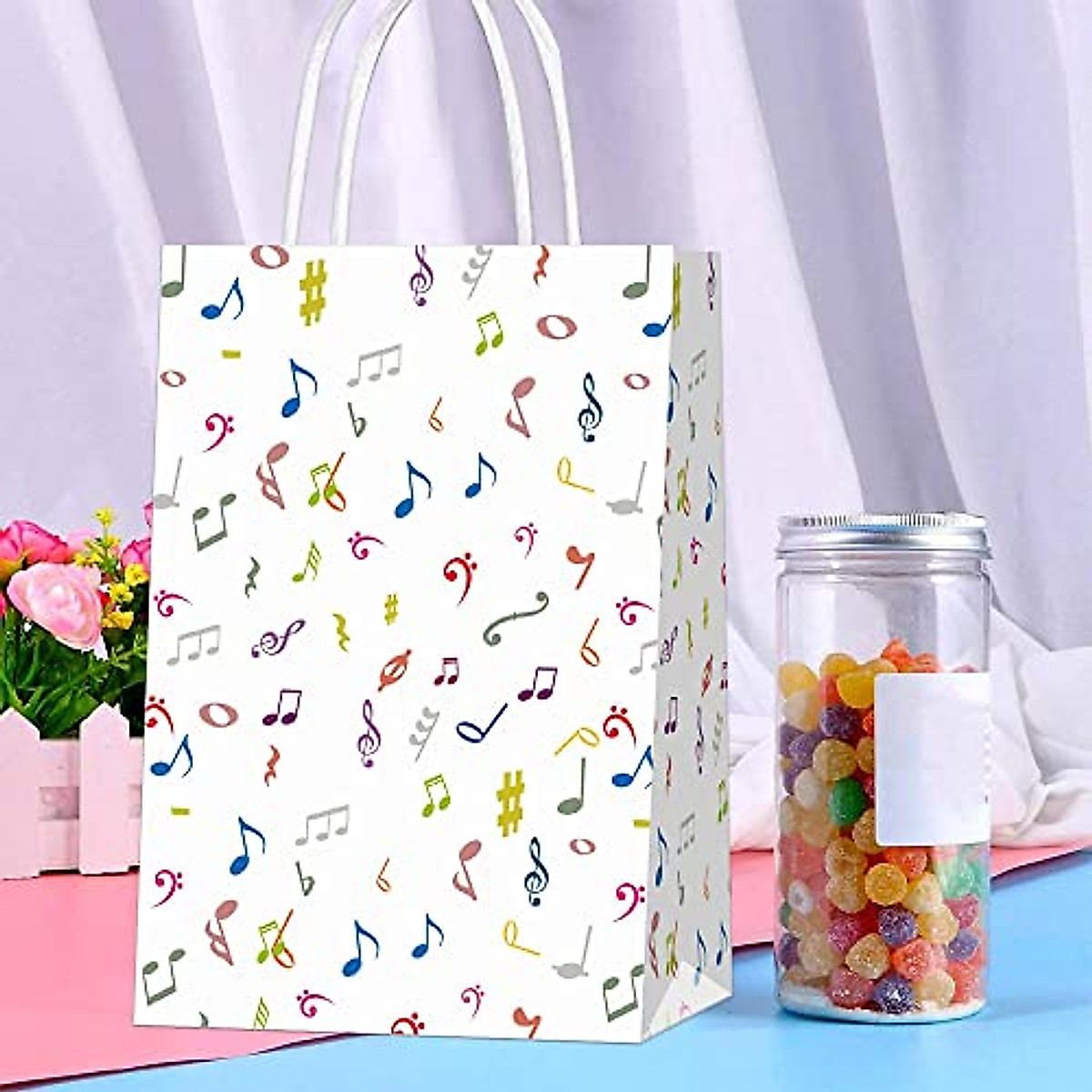 HABDJILTY 16 Pcs Colorful Music Notes Gift Bags,Musical Party Favor Bags for Music Theme Birthday Party Baby Shower Music Theme Party Supplies