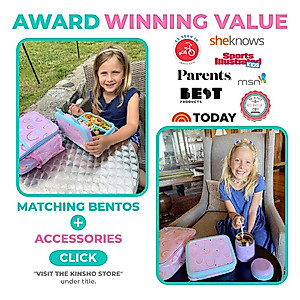 Bento Lunch Box with Thermos for Kids Set, Insulated Lunch Bag with Ice Pack, Stainless Steel Food Jar for Hot Soup, Boxes with 4 Compartments, Purple Rainbow