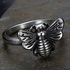 Jude Jewelers Retro Vintage Stainless Steel Cute Bee Styel Birthday Party Holiday Halloween Ring (Silver, 7)