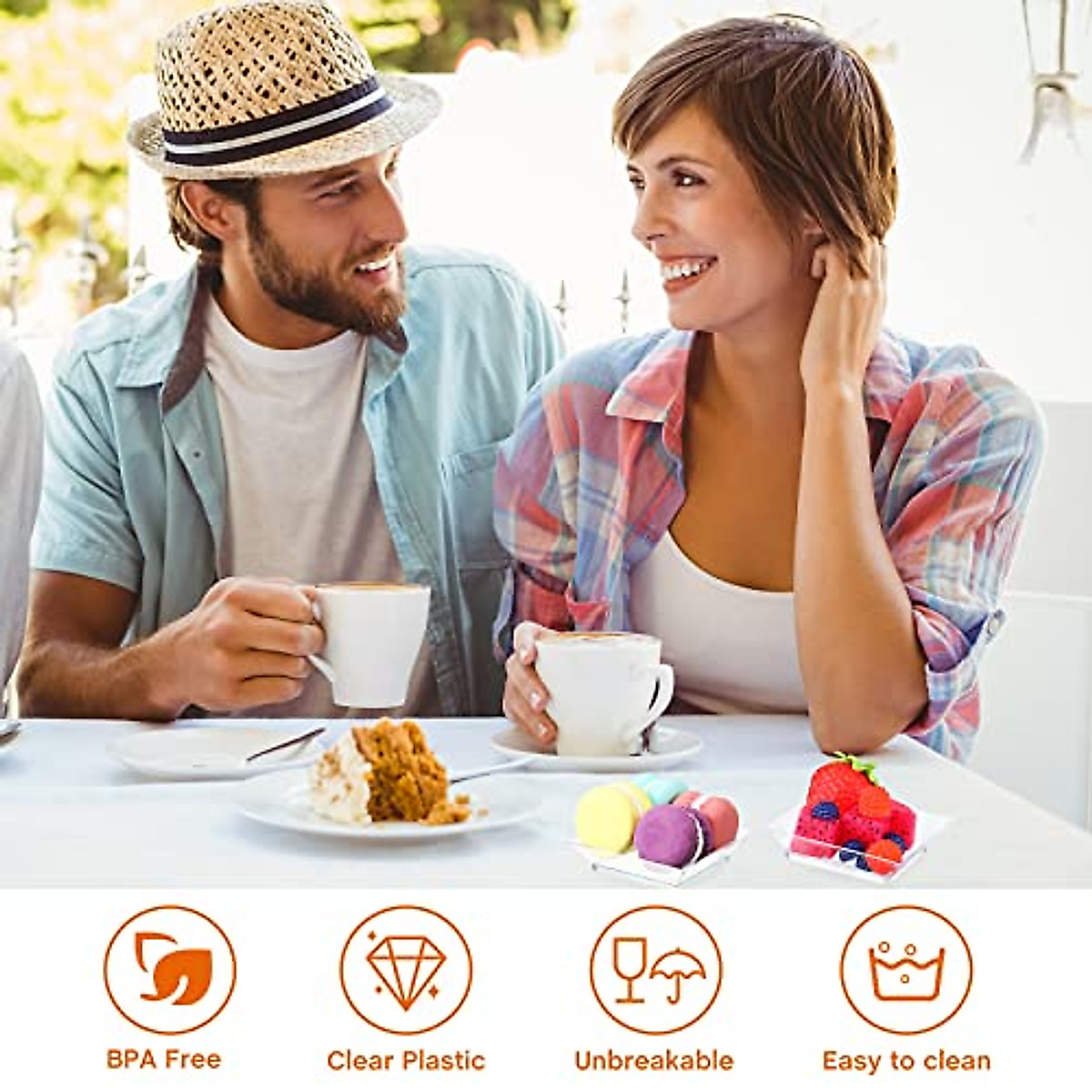 Gandeer 200 Pieces Mini Square Dessert Plates 2.5 x 2.5 Inch Disposable Appetizer Plates Small Clear Plastic Plates for Dessert Salad Appetizer Sauces Tastings Cake Wedding Party Serving