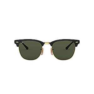 Ray-Ban RB3716 Clubmaster Metal Square Sunglasses, Black On Gold/G-15 Green, 51 mm