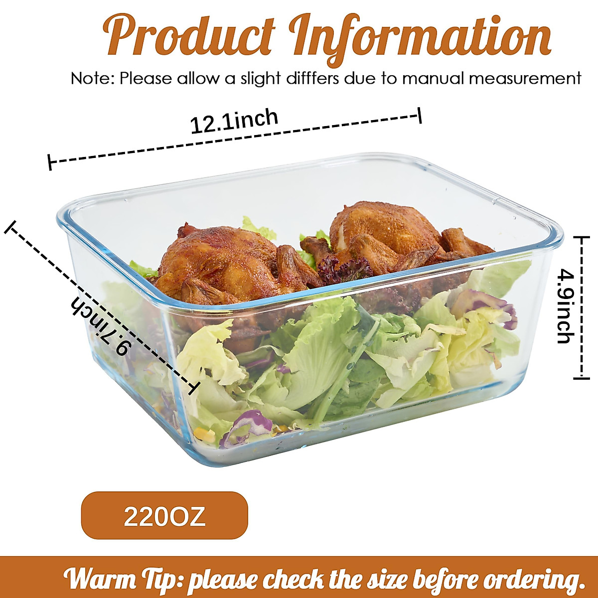 PandPot XXXXX-Large Glass Handy Container with Locking Lid 220OZ BPA Free Borosilicate Glass Family Size Party Size Extra Large Glass Locking Lid Bakeware Baking Dish with Airtight Lid with Handle