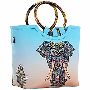 Lunch Bag Tote Bag by QOGiR - Large Reusable Insulated Neoprene lunch Bag with Inside Pocket (Elephant)
