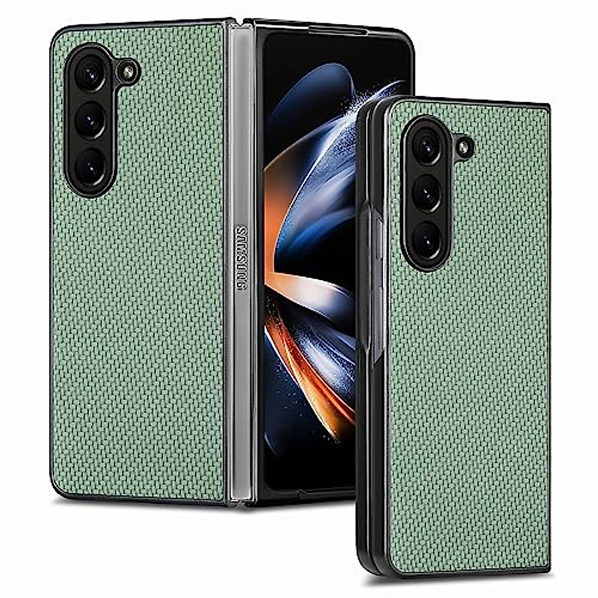 Phone Flip Case Carbon Fiber Cover Compatible with Samsung Galaxy Z Fold 5 Case PU Leather + Hard PC Shell Ultra Thin Slim Durable Protective Case Slim Case Compatible with Galaxy Z Fold 5 phone prote