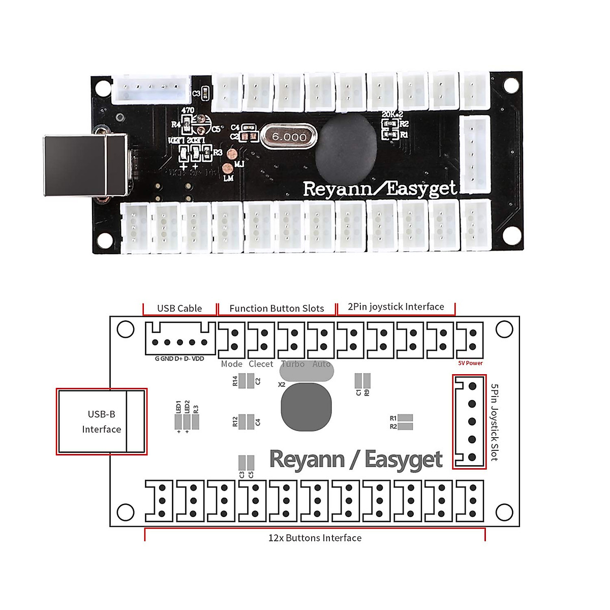 Dashtop LED Arcade DIY Parts 2X Zero Delay USB Encoder + 2X 2/4/8 Way LED Joystick + 20x LED Illuminated Push Buttons for Mame Windows System & Raspberry Pi Projece Arcade Project Red + Blue Kits