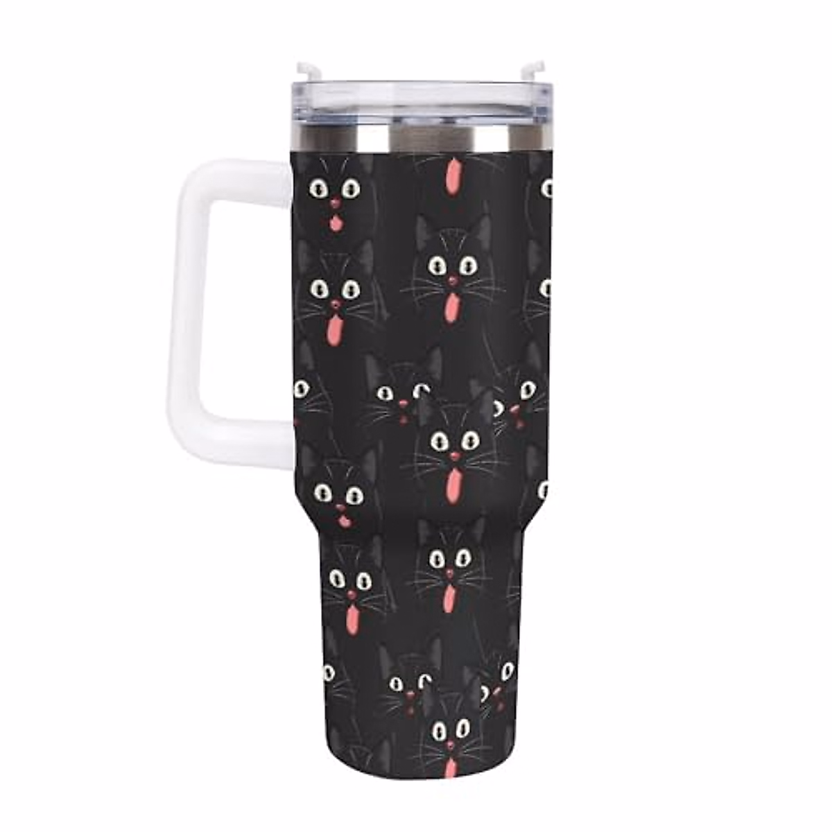 Black Cat 40OZ Tumbler Stainless Steel Travel Mug Water Bottle Car Cup Tea Cups with Lid White-style