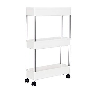 YooFZler 3 Tier Slim Storage Cart Mobile Tower Rack Rolling Shelving Unit Storage with Casters Wheels&4 Side Hoops for Kitchen Bathroom Laundry Room
