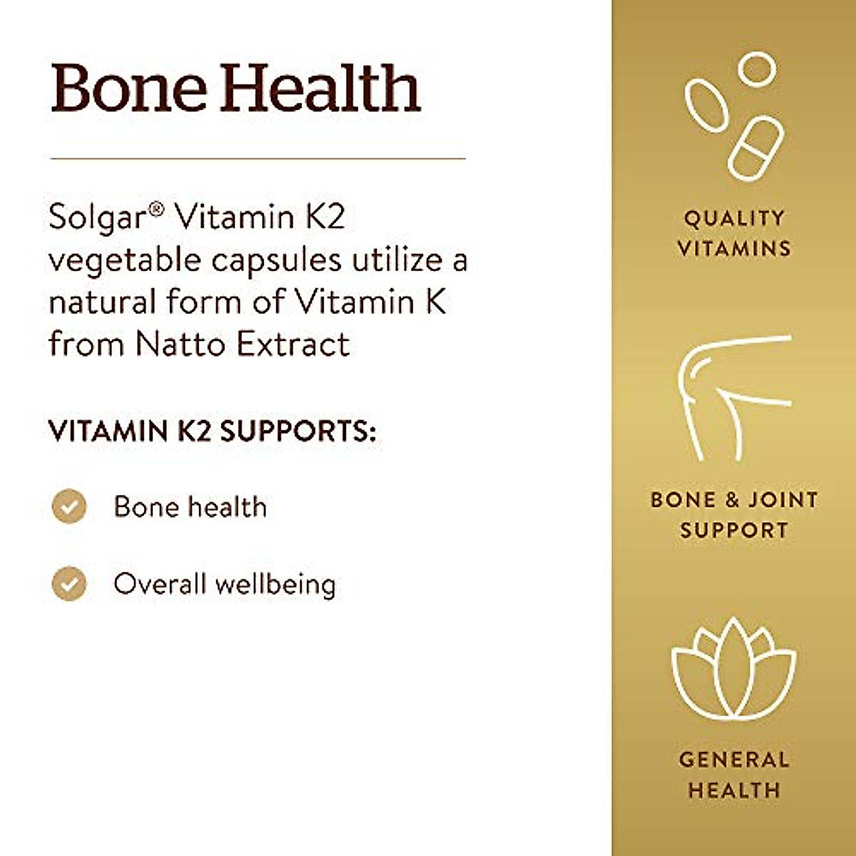 Solgar Vitamin K2 (MK-7) 100mcg, 50 Vegetable Capsules - Supports Bone Health - Natural Whole Food Source from Natto Extract - Non-GMO, Gluten Free - 50 Servings
