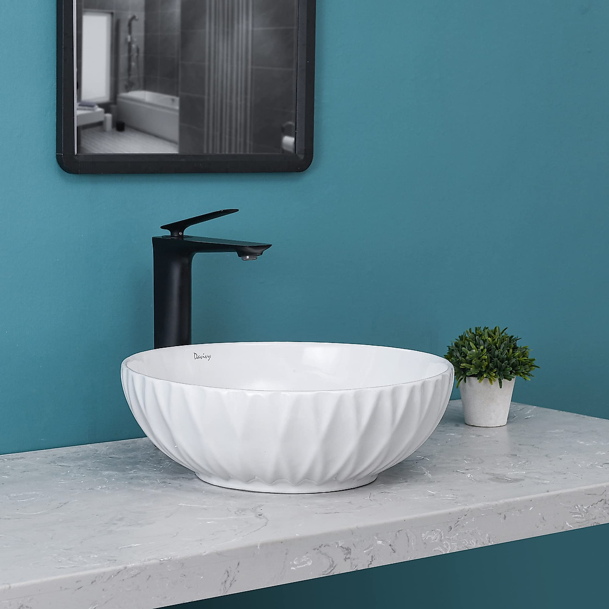 Davivy 15.3'' Round Vessel Sink with Pop Up Drain,Bathroom Vessel Sinks,Bathroom Sinks Above Counter,White Vessel Sink,Counter top Sink,Round Vessel Sinks for bathrooms