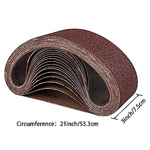 Coceca 3x21 Inches Sanding Belt (75x533mm), 18 Pack Aluminum Oxide Sanding Belts (3 Each of 60 80 120 180 240 400 Grits) for Belt Sander