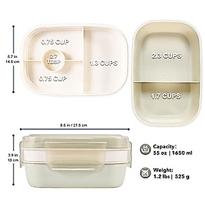 Caperci Stackable Bento Box Adult Lunch Box - 3 Layers All-in-One Lunch Containers with Multiple Compartments for Adults & Kids, 55 oz Large Capacity, Built-in Utensil Set & BPA Free (White)